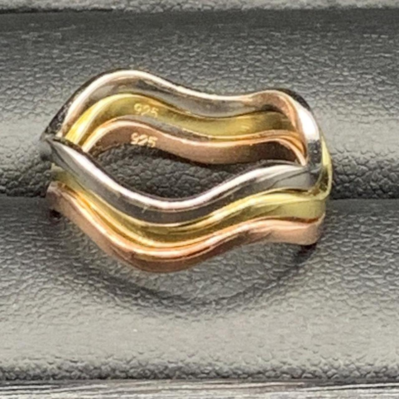 3x 925 Sterling Silver Tri colour wavy Ring stacking... - Depop