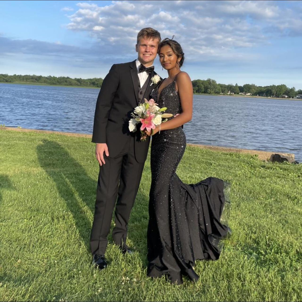 AMARRA Prom Dress -sheer deep v-neck cutout back... - Depop