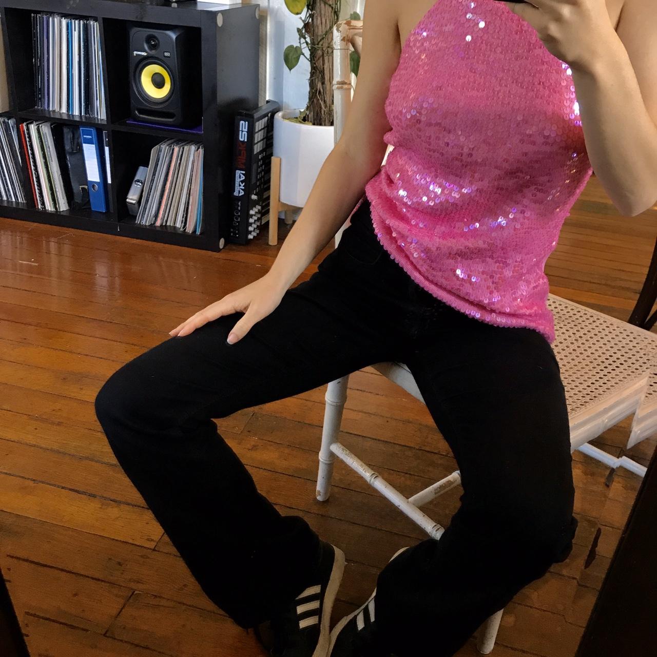 Vintage Baby pink mermaid halter sequin party top.... - Depop