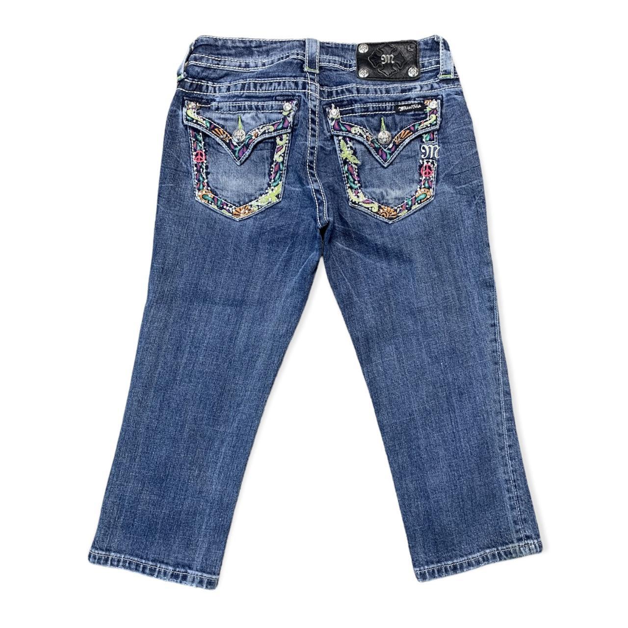 Y2K Miss Me Low Rise Embroidered Pocket Cuffed Capri... - Depop