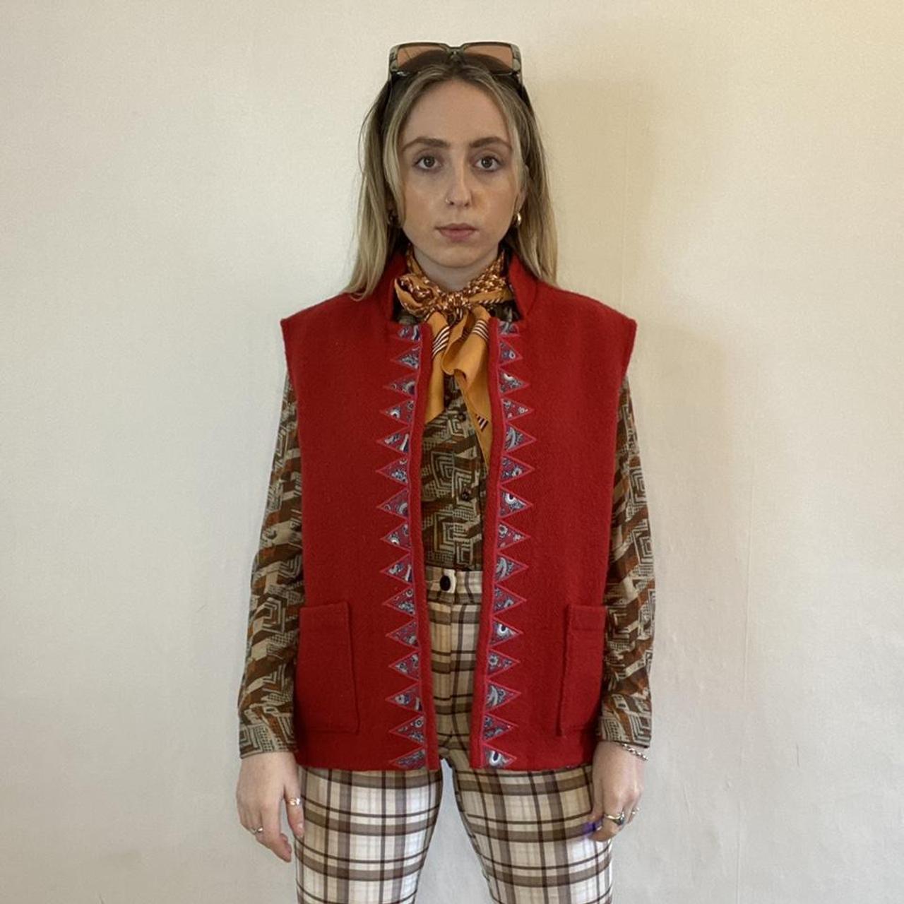 - 1970s welsh wool waist coat - patch work triangle... - Depop