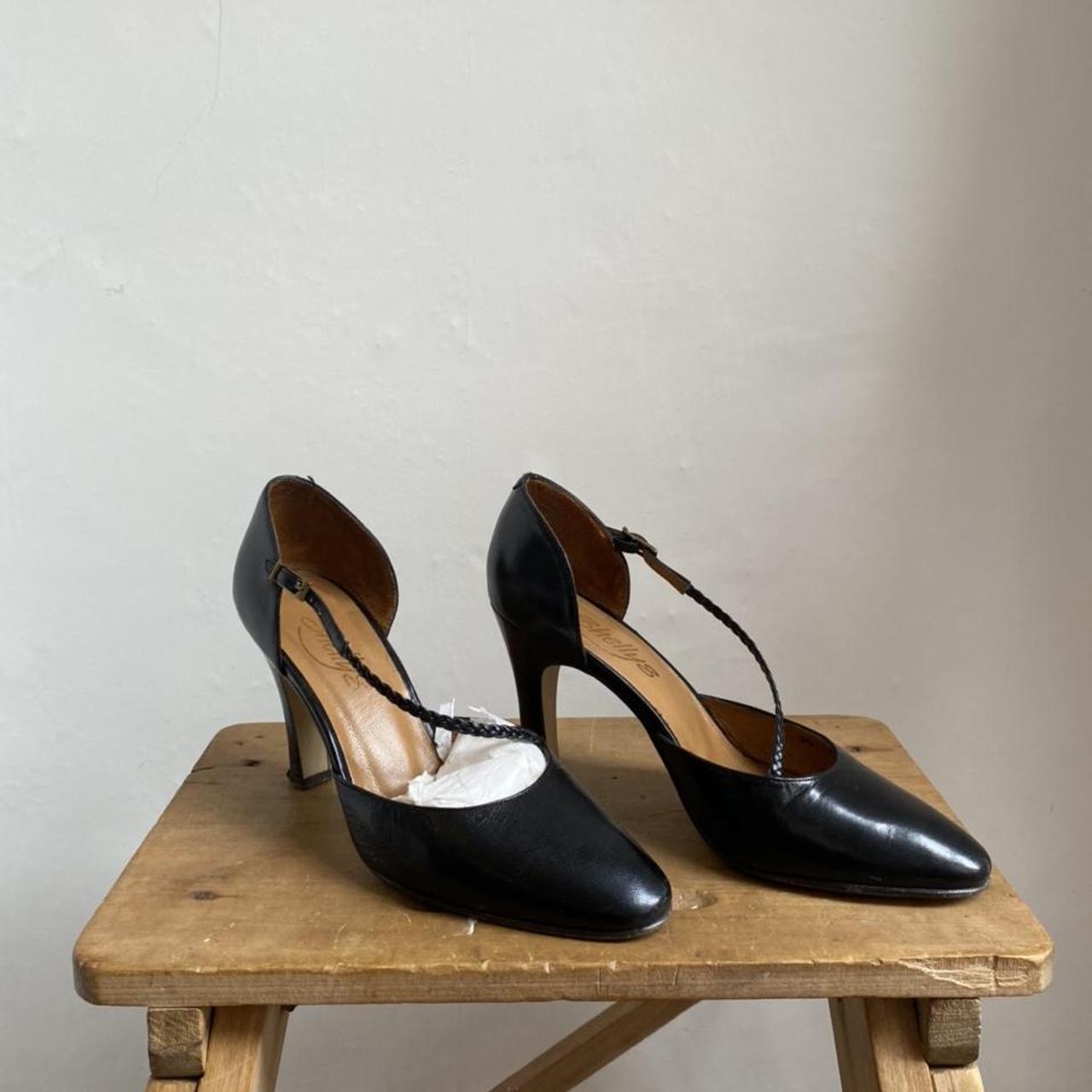 - 90s black leather pointed shellys shoes - leather... - Depop