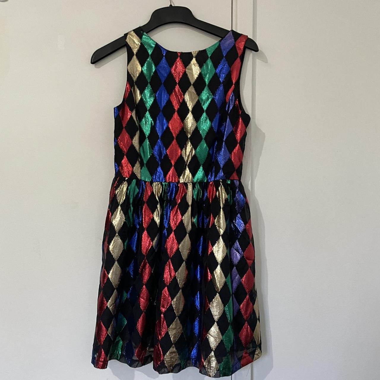 Amazing vintage Harlequin print, shiny party dress.... - Depop