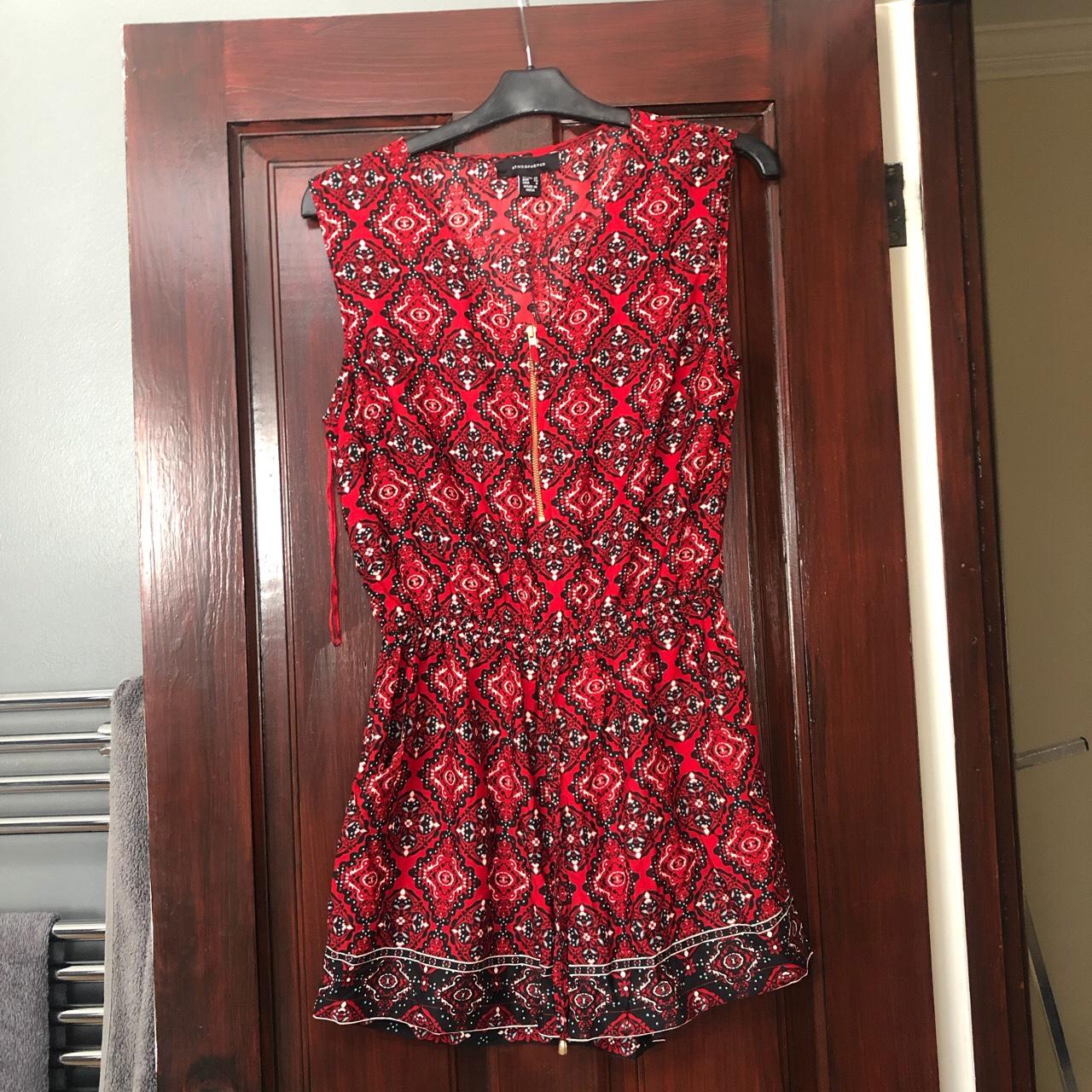 Primark Women’s red paisley print play suit - with... - Depop