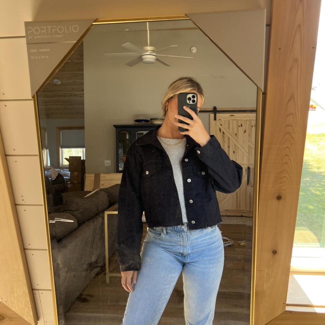 Brandy Melville cropped denim jacket Color is Dark... - Depop