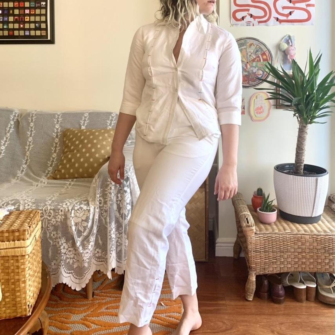 🤍 y2k Understated White Linen Matching Set with... - Depop