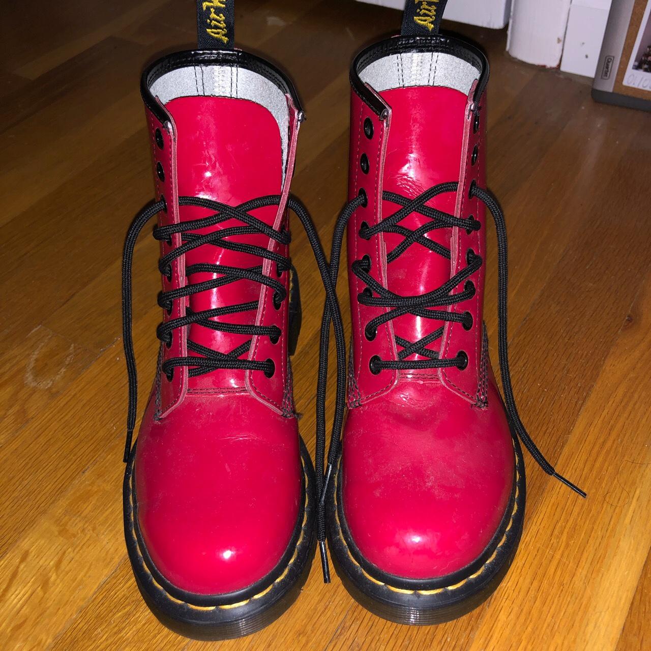 bright red doc marten air walk boots ️ size 6 women’s... - Depop