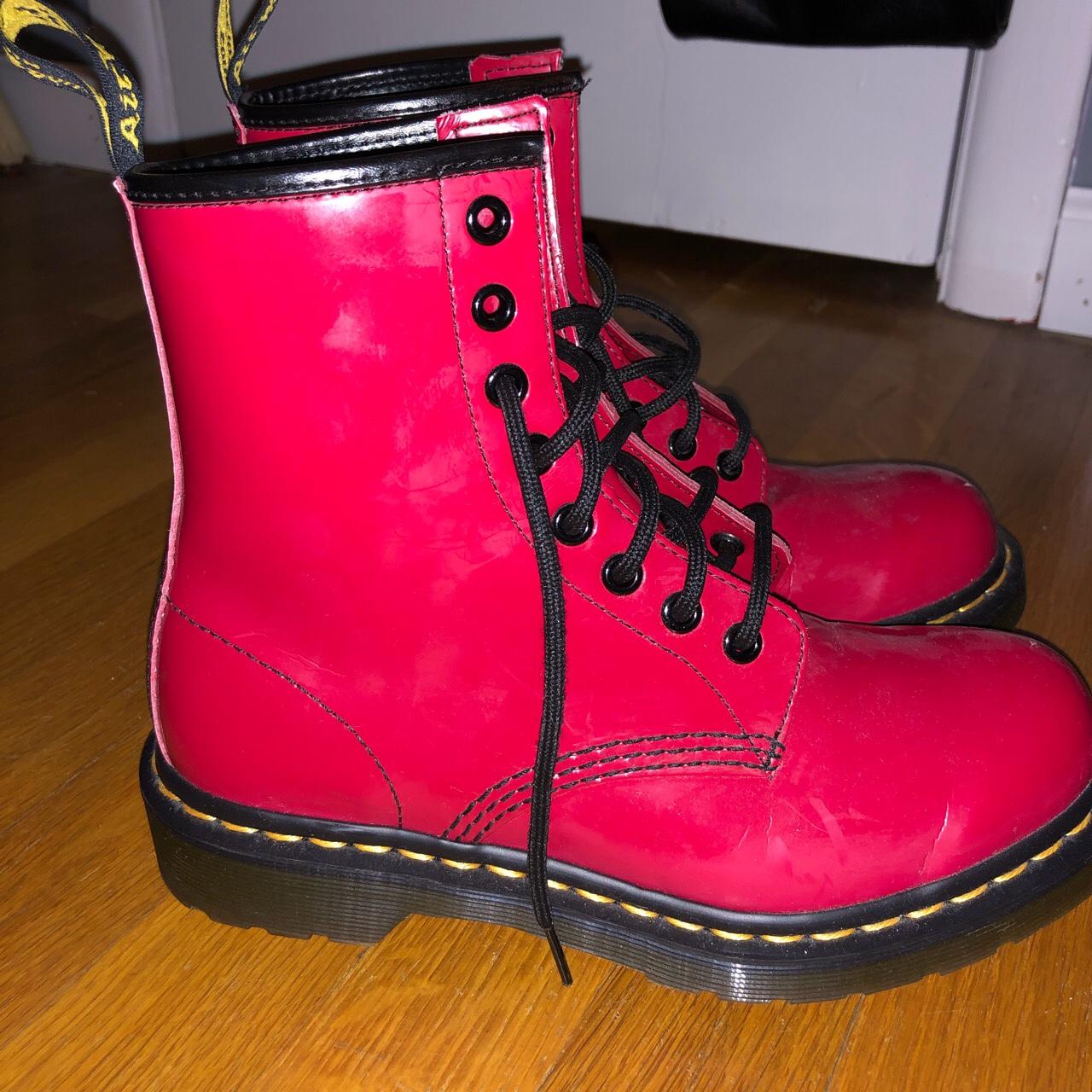 bright red doc marten air walk boots ️ size 6 women’s... - Depop