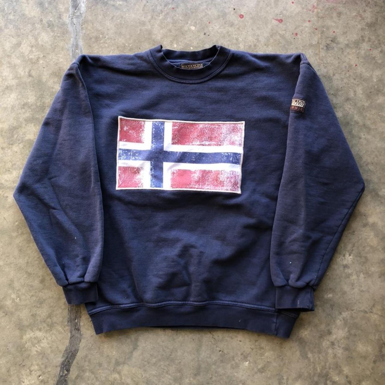 Vintage Napapijri Geographic Navy Crewneck High... - Depop
