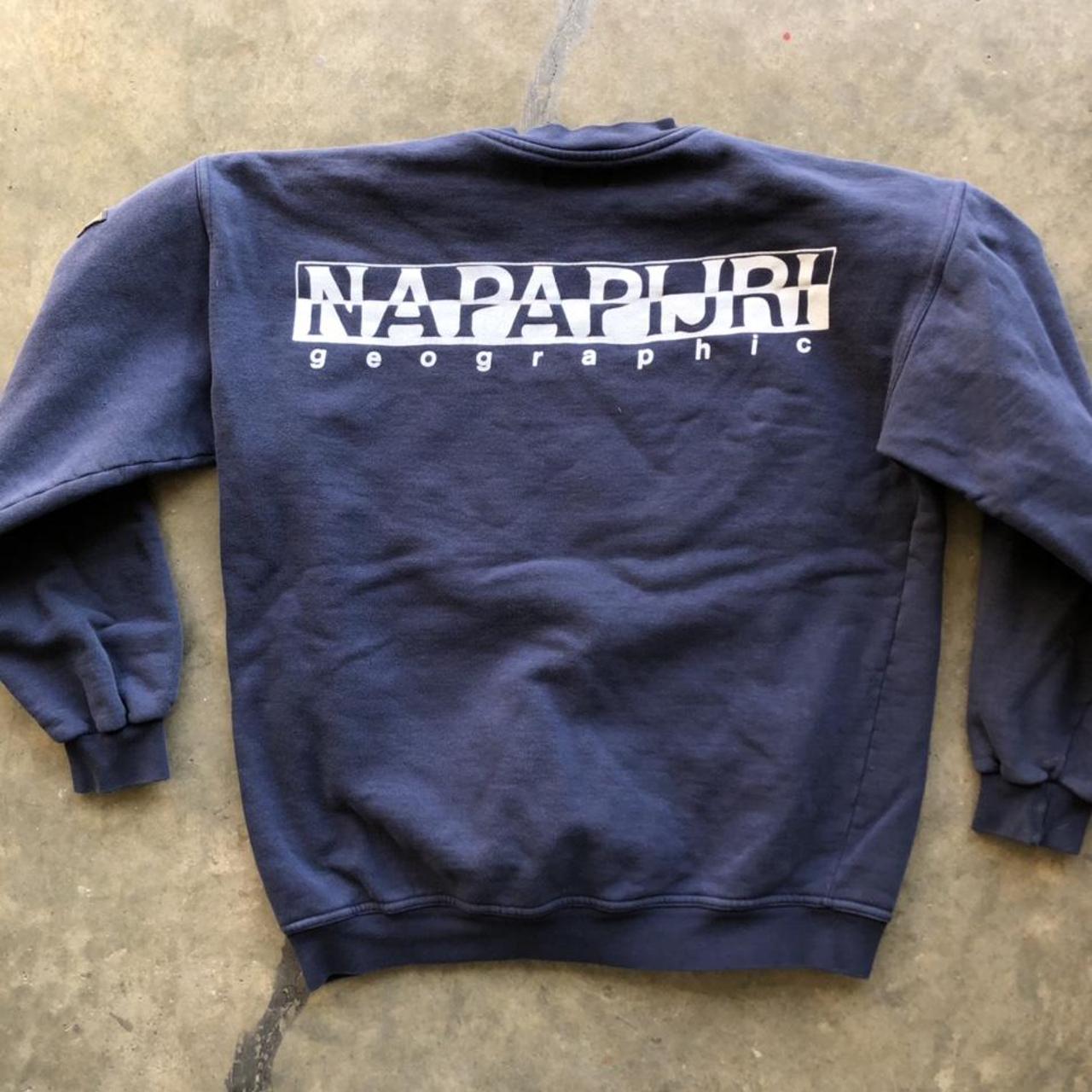 Vintage Napapijri Geographic Navy Crewneck High... - Depop