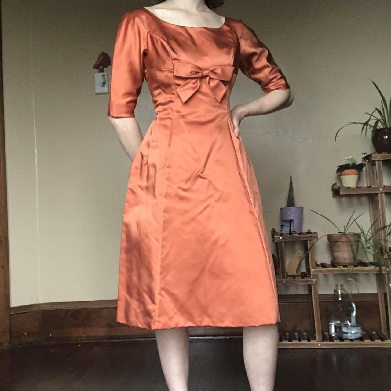 Vintage 60s Lorrie Deb San Fransisco Coral Satin Bow... - Depop