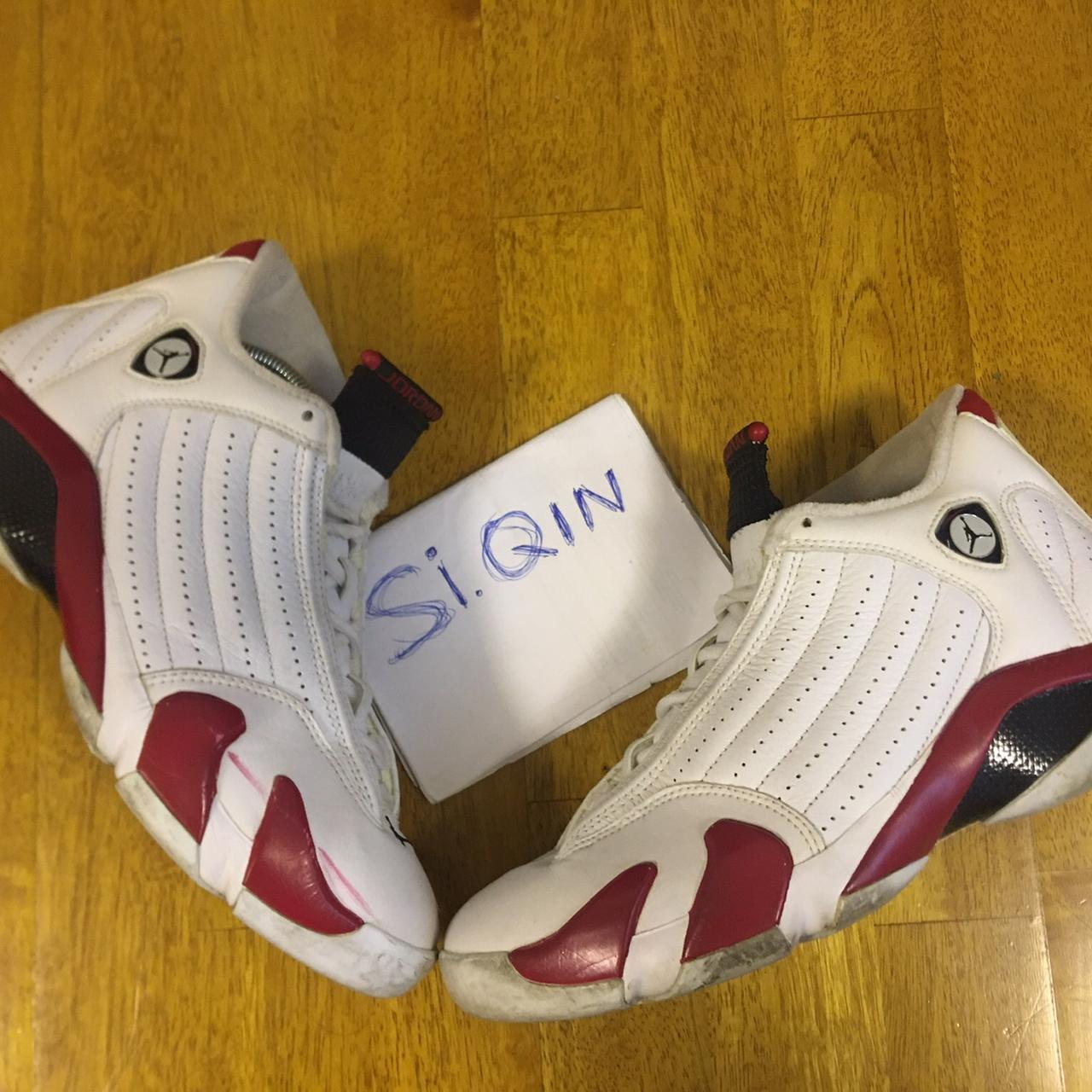 Nike Air Jordan 14 Candy Cane Condition: 7.5/10 no... - Depop