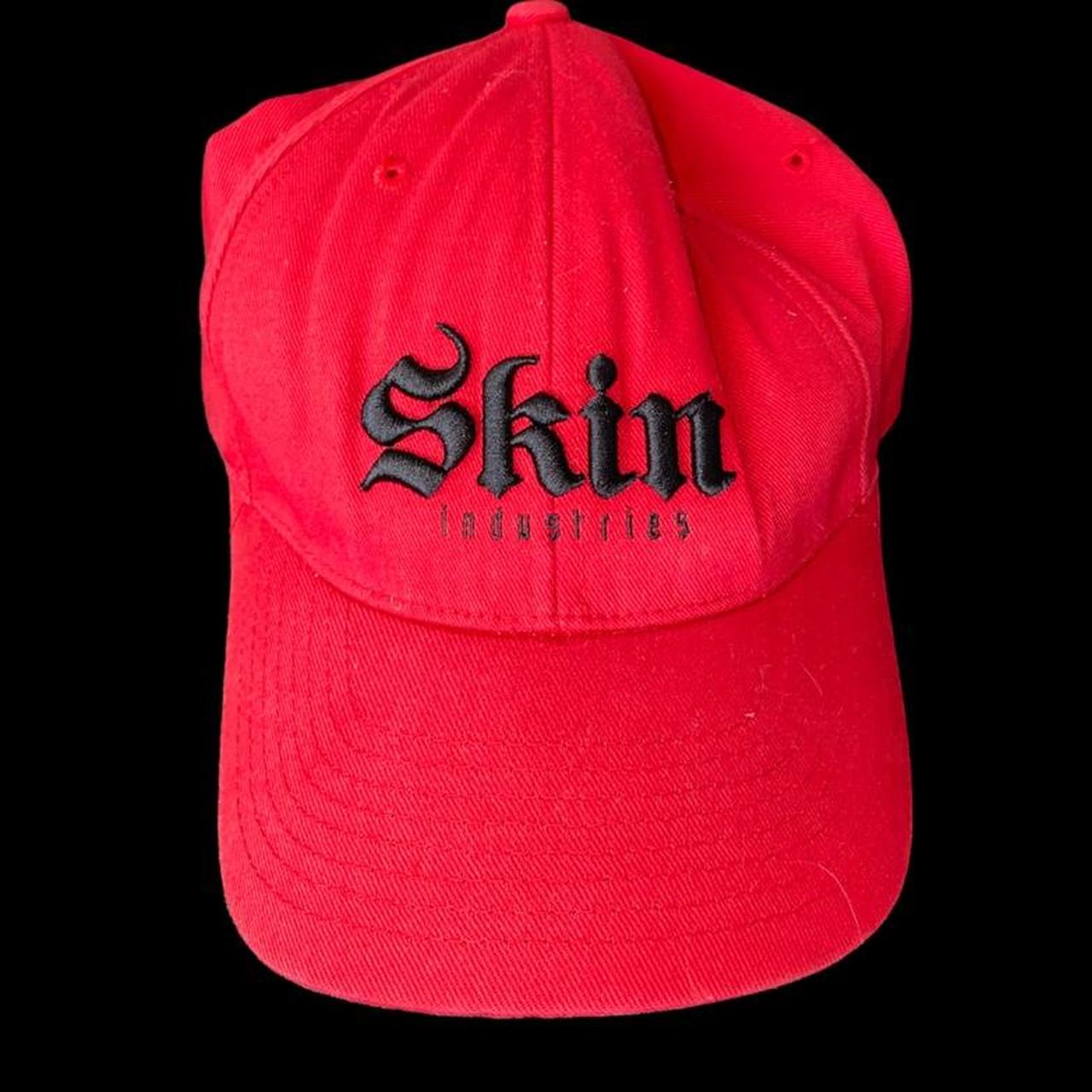 2000s red skin industries hat black embroidered... - Depop