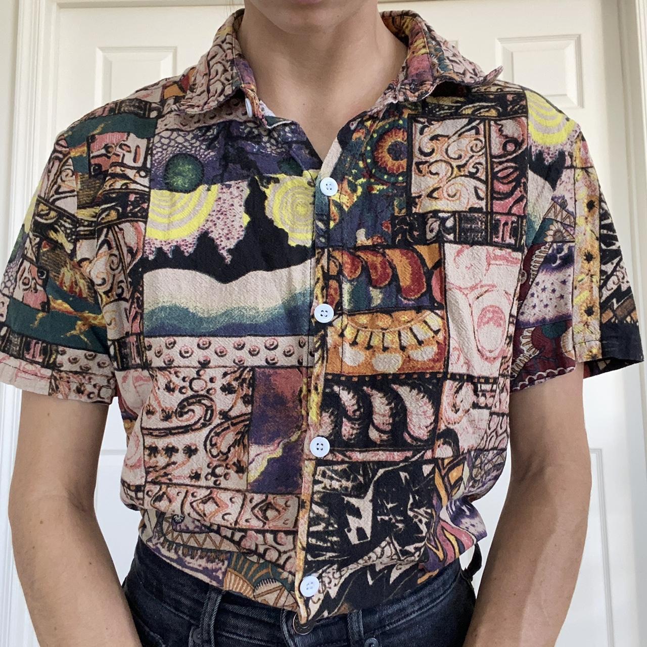 Cool retro vintage color block pattern short sleeve... - Depop