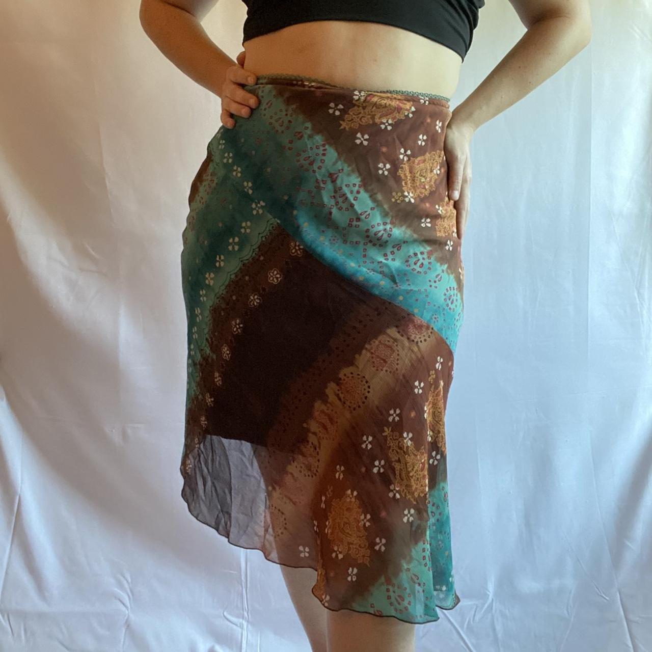 🤎 Early 2000’s Y2K Teal & Brown Boho Fairy Flowy... | Depop