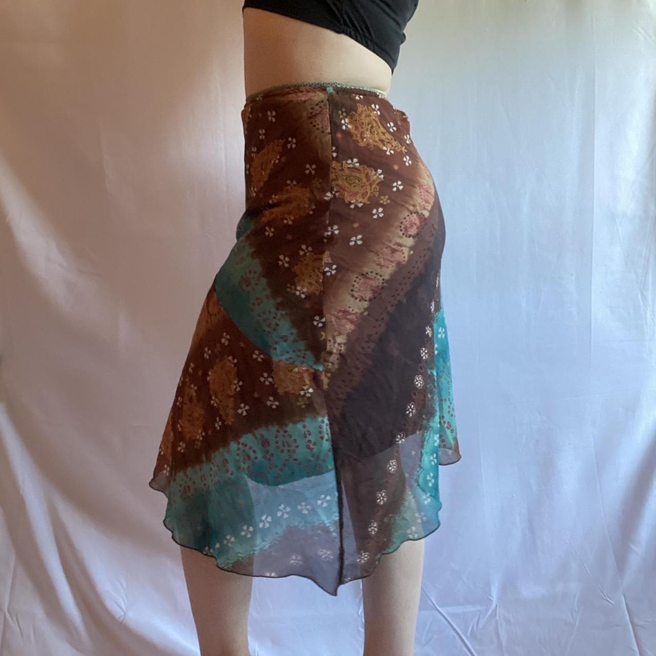 🤎 Early 2000’s Y2K Teal & Brown Boho Fairy Flowy... | Depop