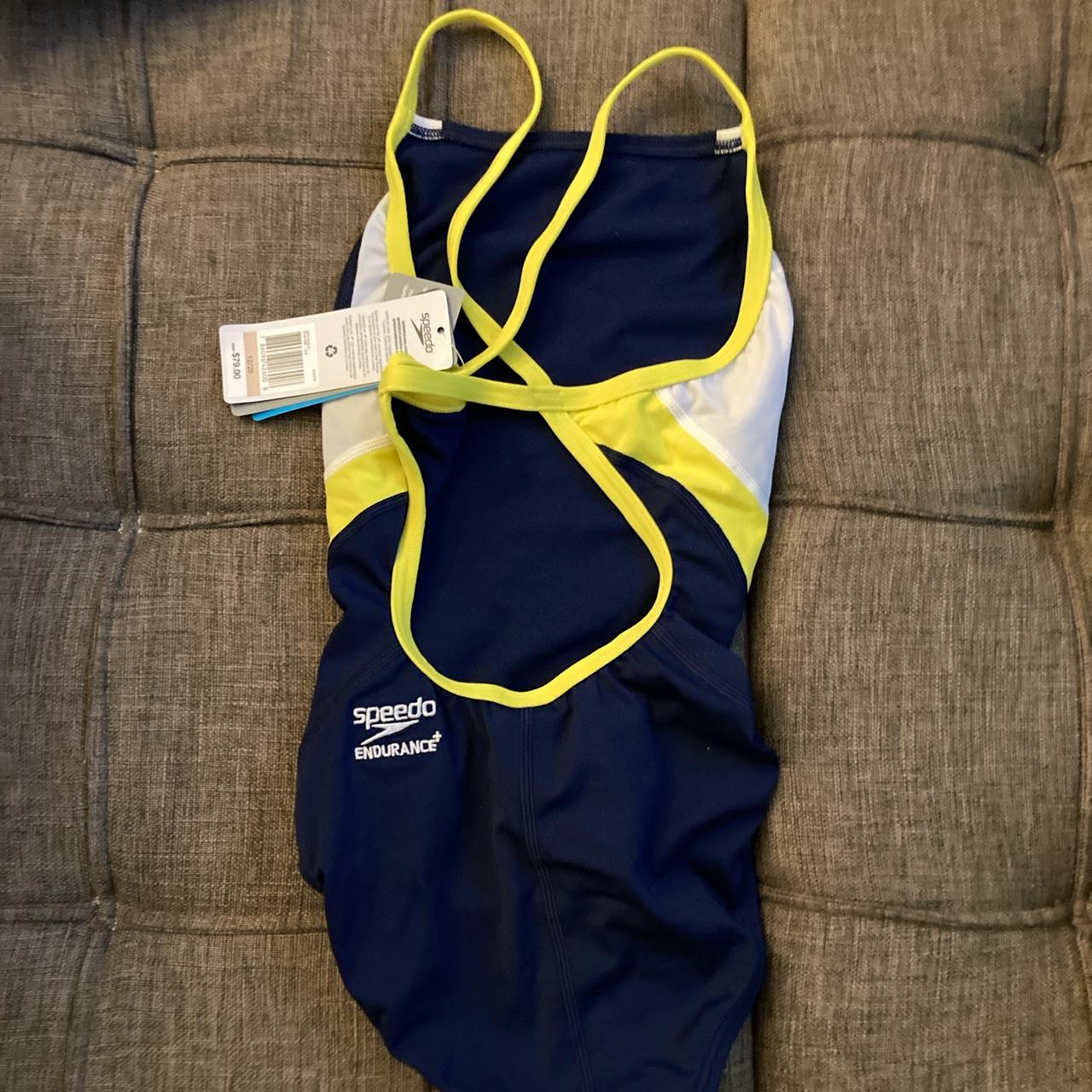 Speedo Yellow and Navy Swimsuit-one-piece | Depop