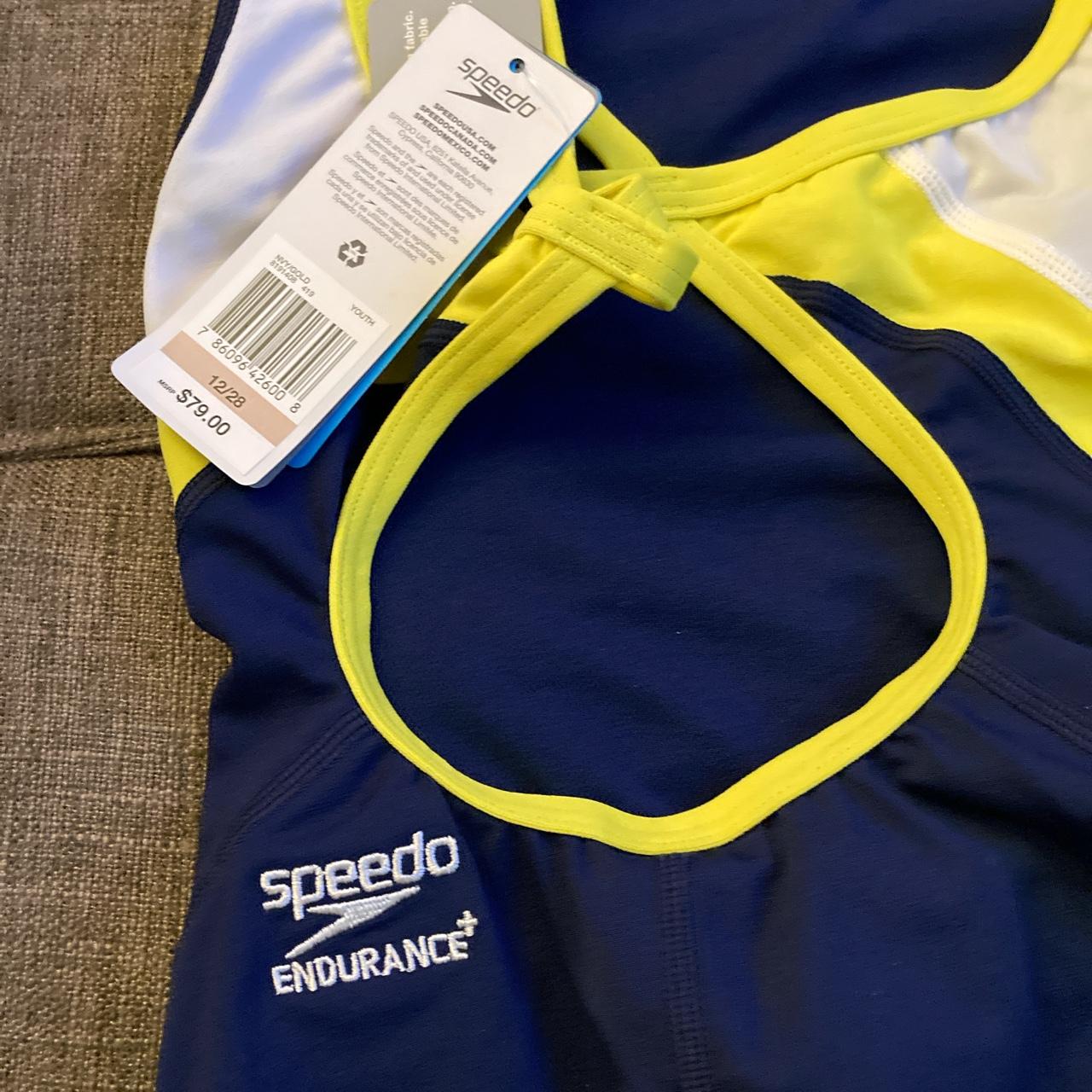 Speedo Yellow and Navy Swimsuit-one-piece | Depop