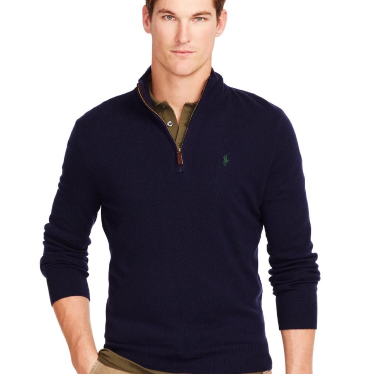 WTB Ralph Lauren Half Zip Merino Wool!! Navy blue... - Depop