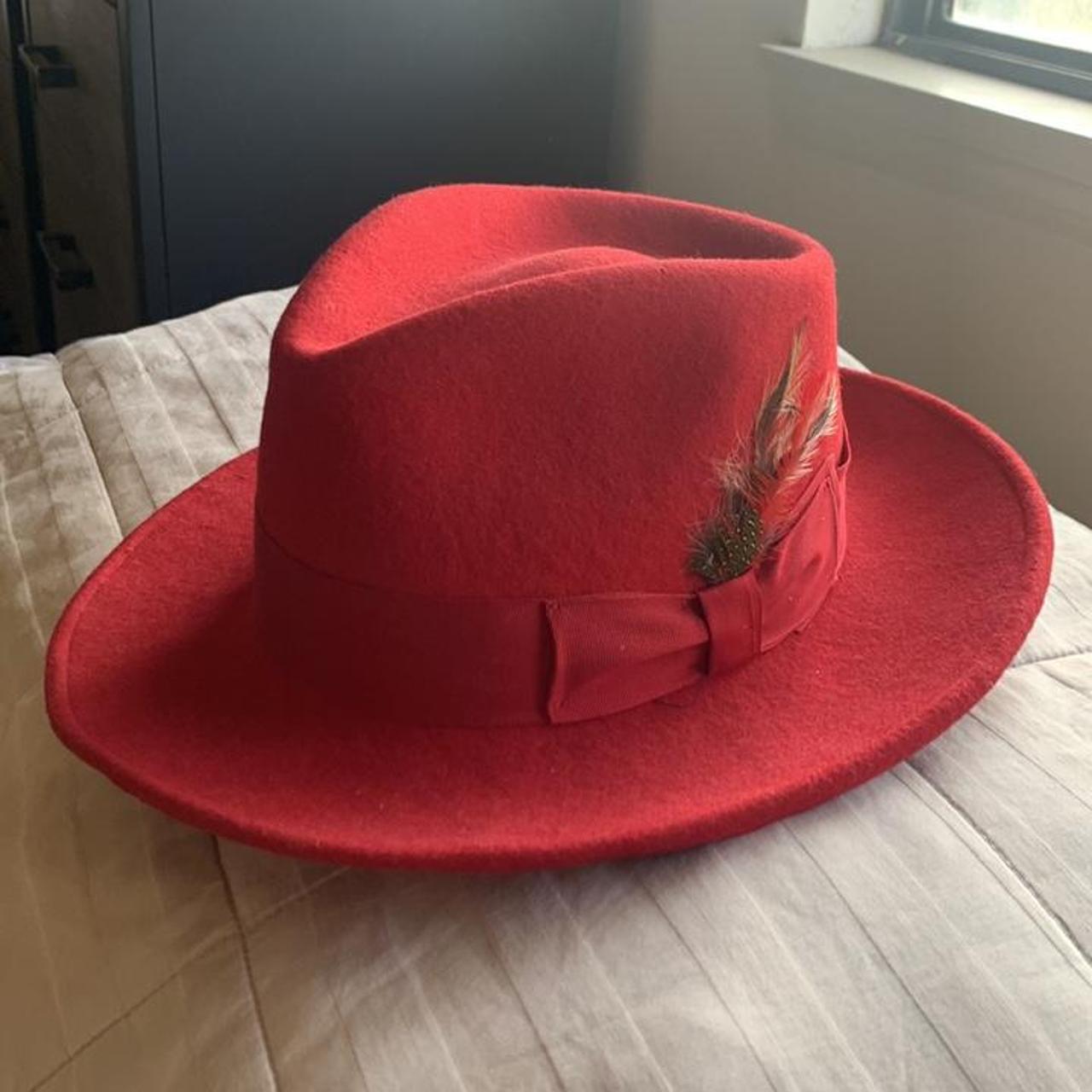 Ferrecci Large Red Fedora Hat Retro Vintage Style... - Depop