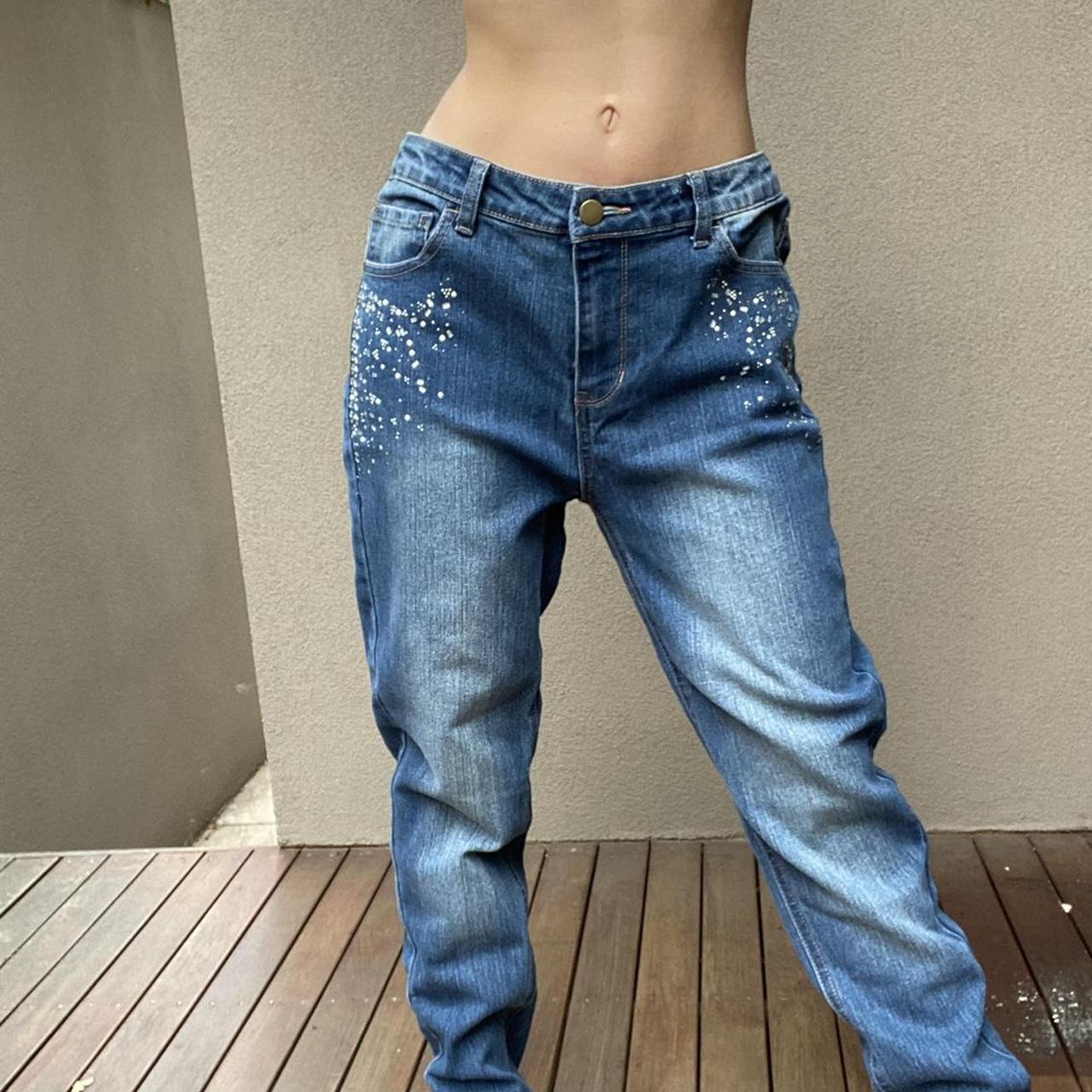 How stunning are these vintage y2k bedazzled blue... - Depop