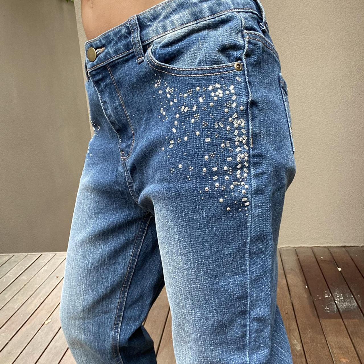 How stunning are these vintage y2k bedazzled blue... - Depop