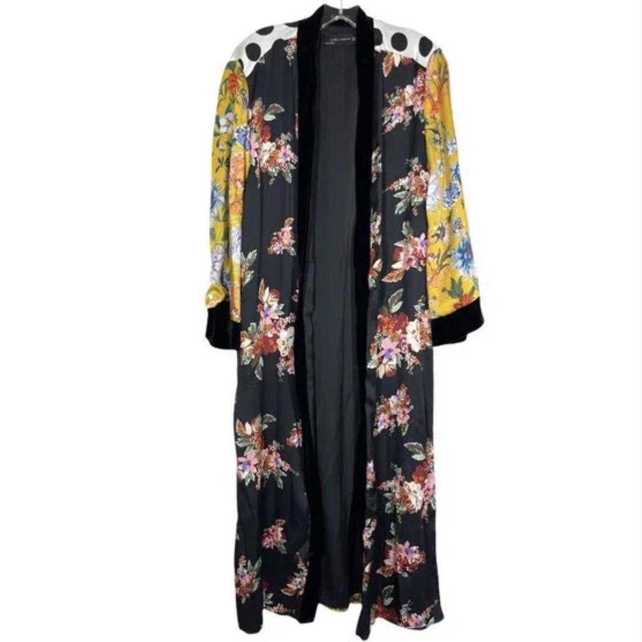 Zara Patchwork Kimono with velvet feel belt Velvet... - Depop