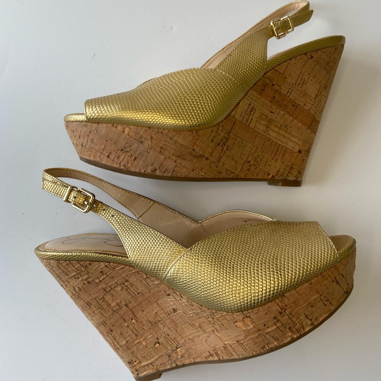 Jessica Simpson gold wedges size 7 excellent... - Depop