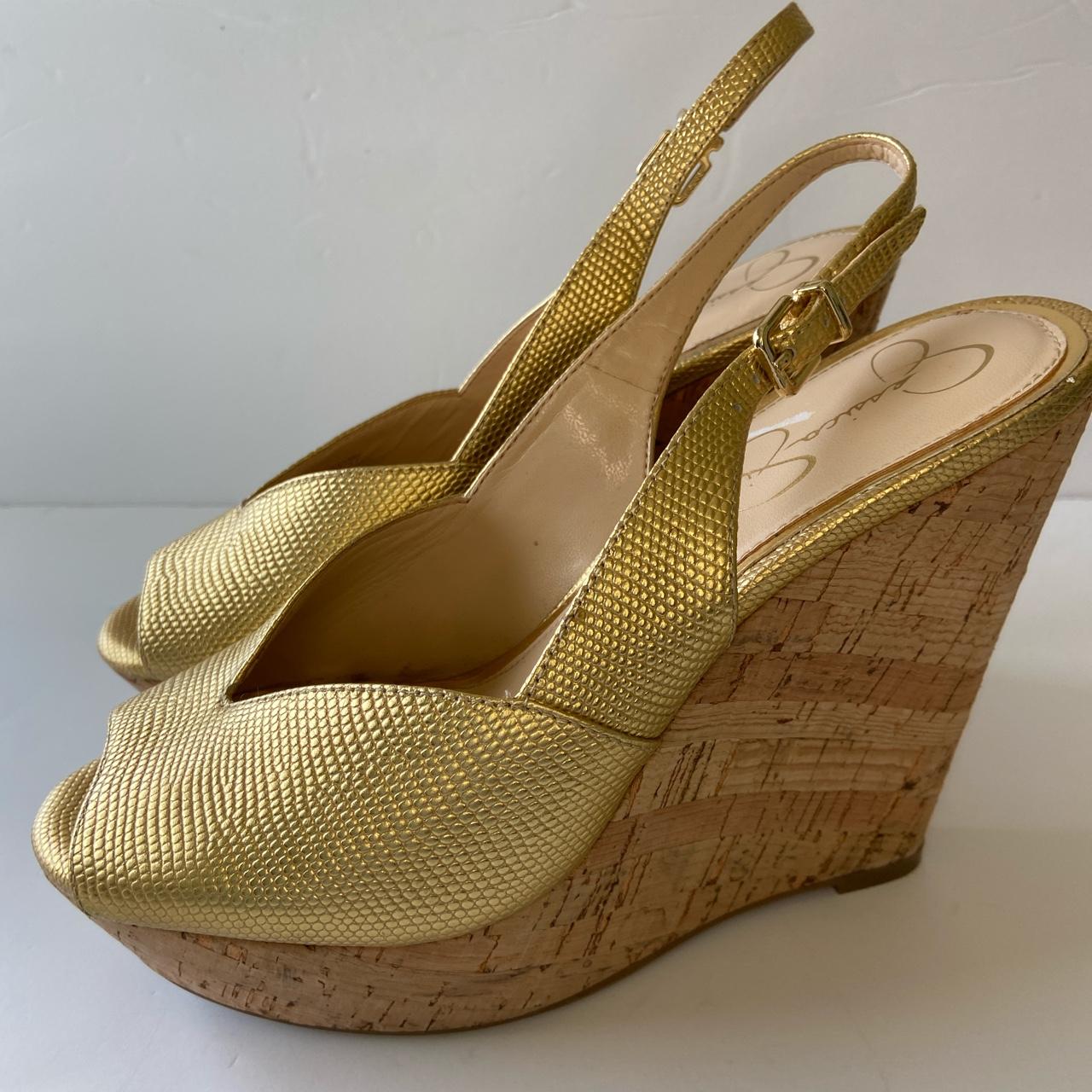 Jessica Simpson gold wedges size 7 excellent... - Depop