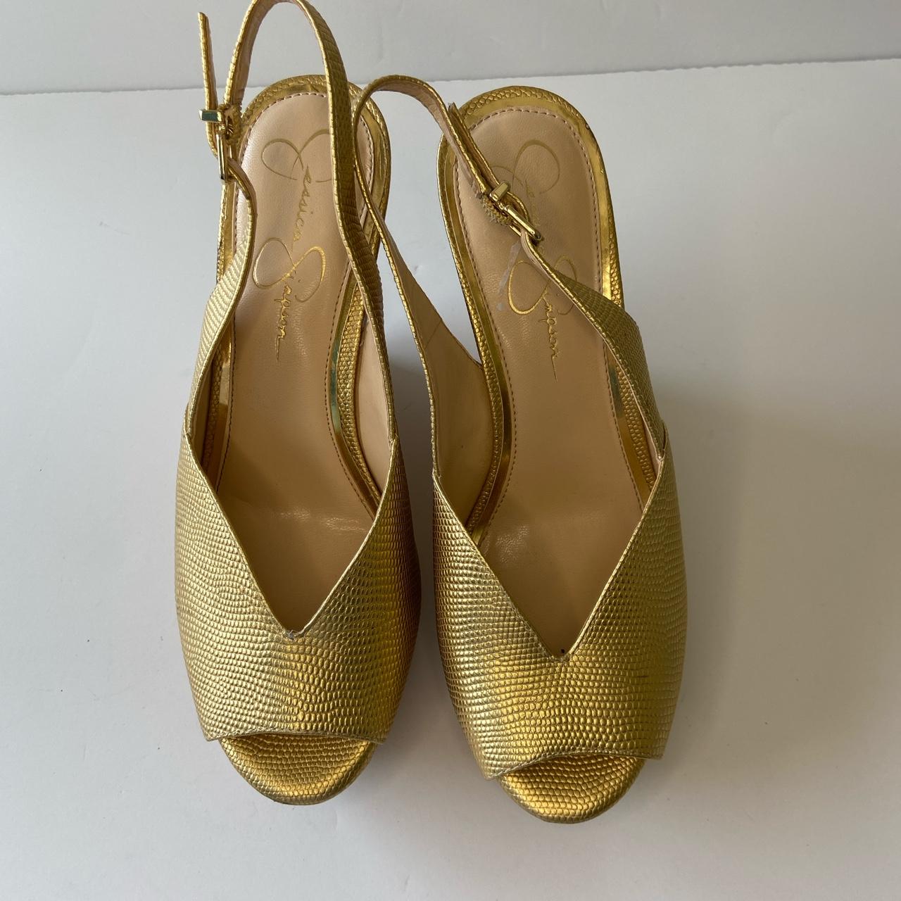 Jessica Simpson gold wedges size 7 excellent... - Depop