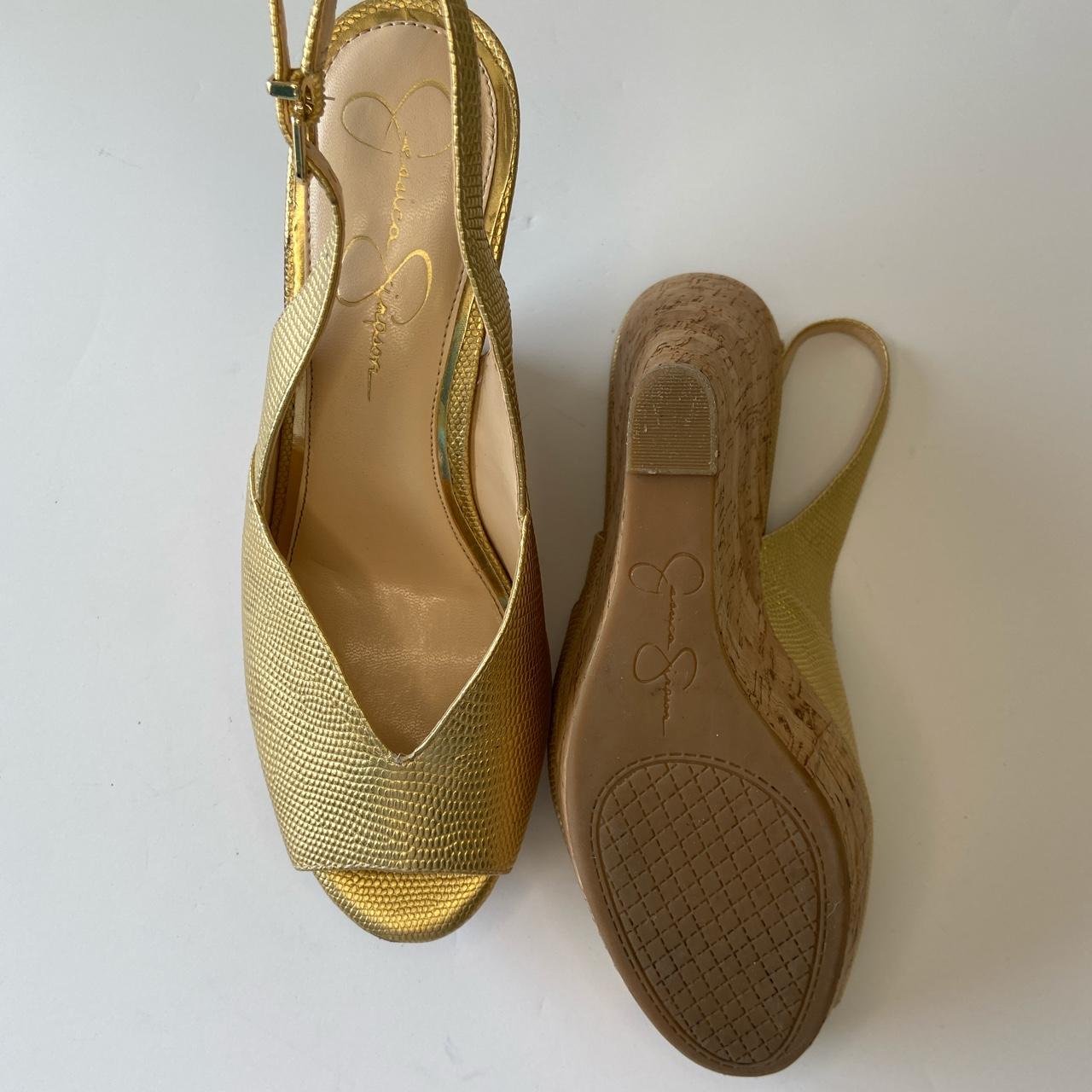 Jessica Simpson gold wedges size 7 excellent... - Depop