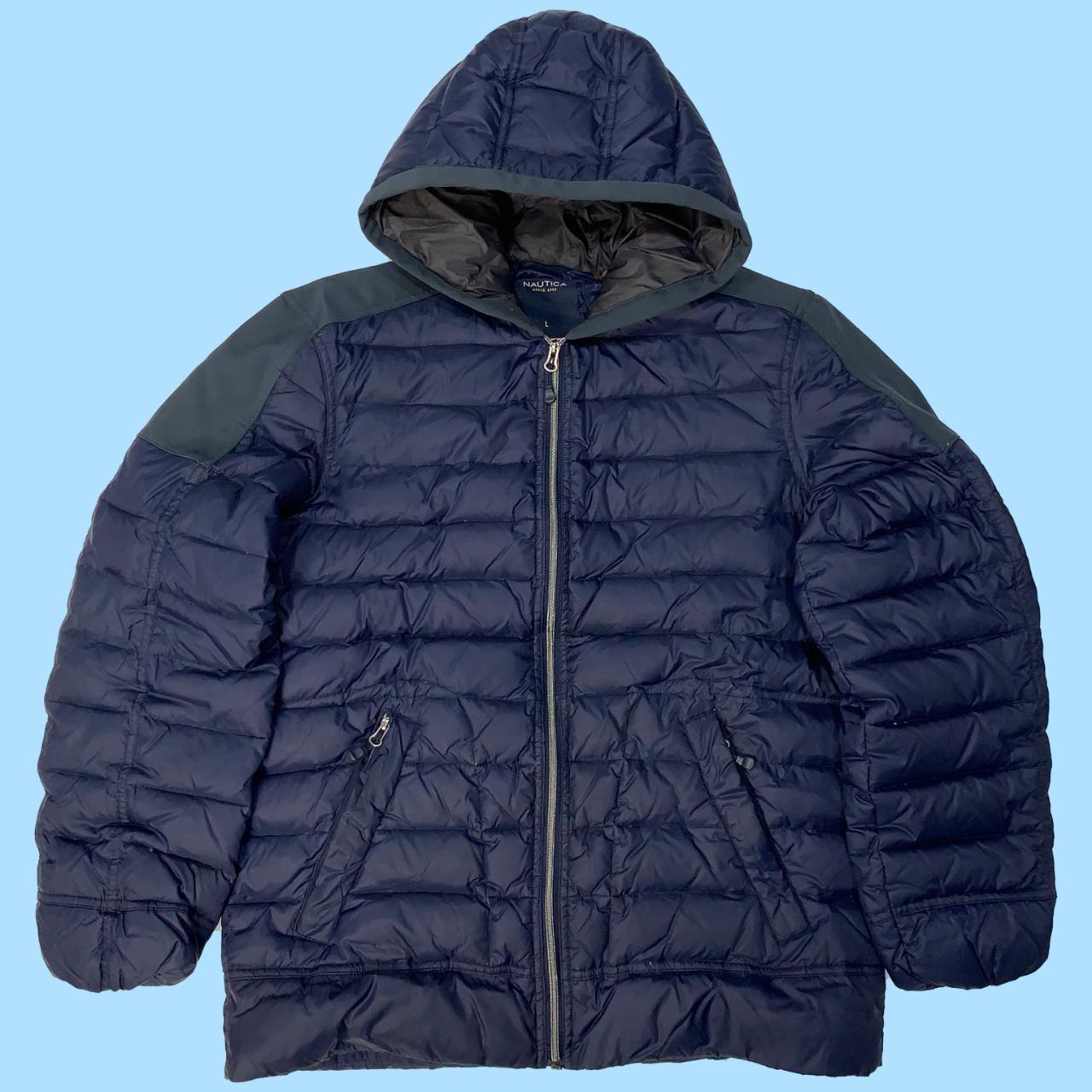 Nautica Vintage Navy Duck Down Hooded Puffer Jacket... - Depop