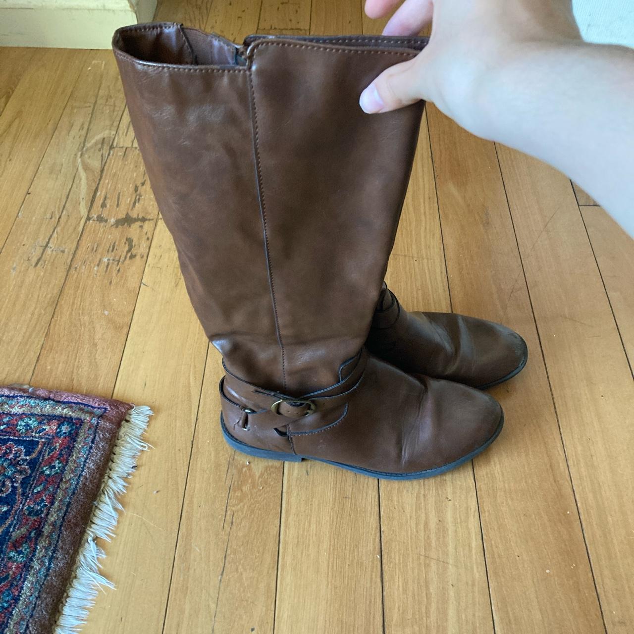 Tall boots with some creasing and light scuffing. - Depop