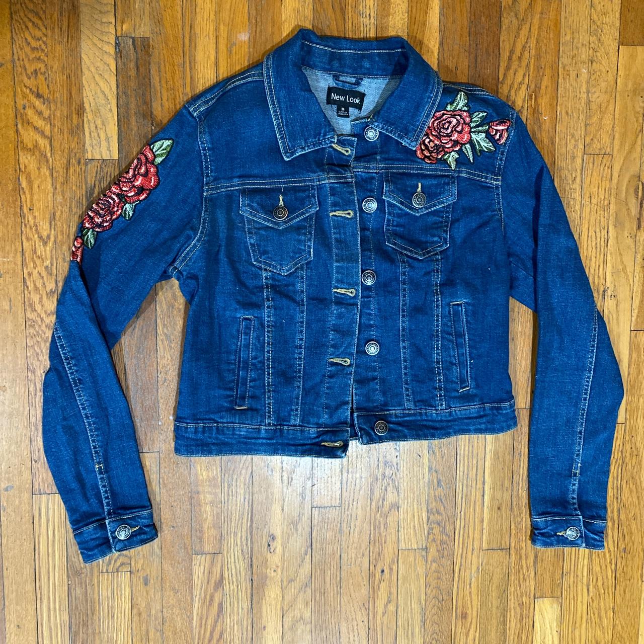 New Look Denim embroidered 🌺 front back size Medium... - Depop