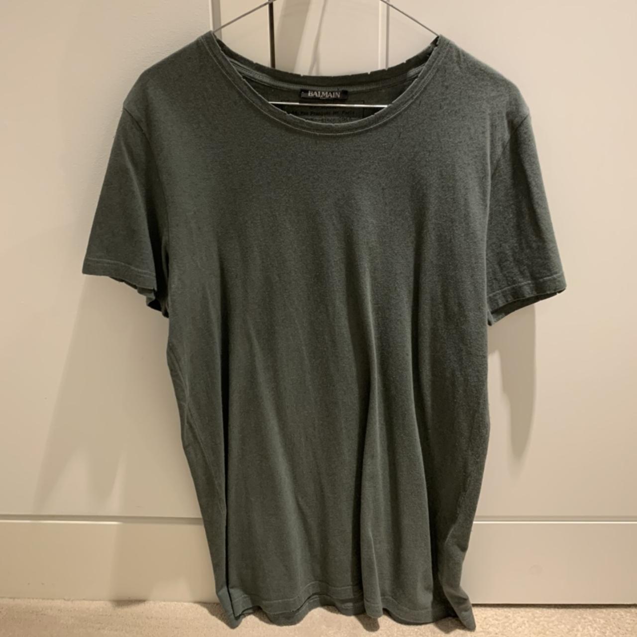 Seaweed green plain Balmain T-shirt in great... - Depop