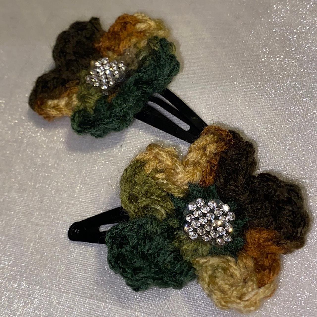 Army Bling Flower Clips Handmade 2 Clips Extra... - Depop
