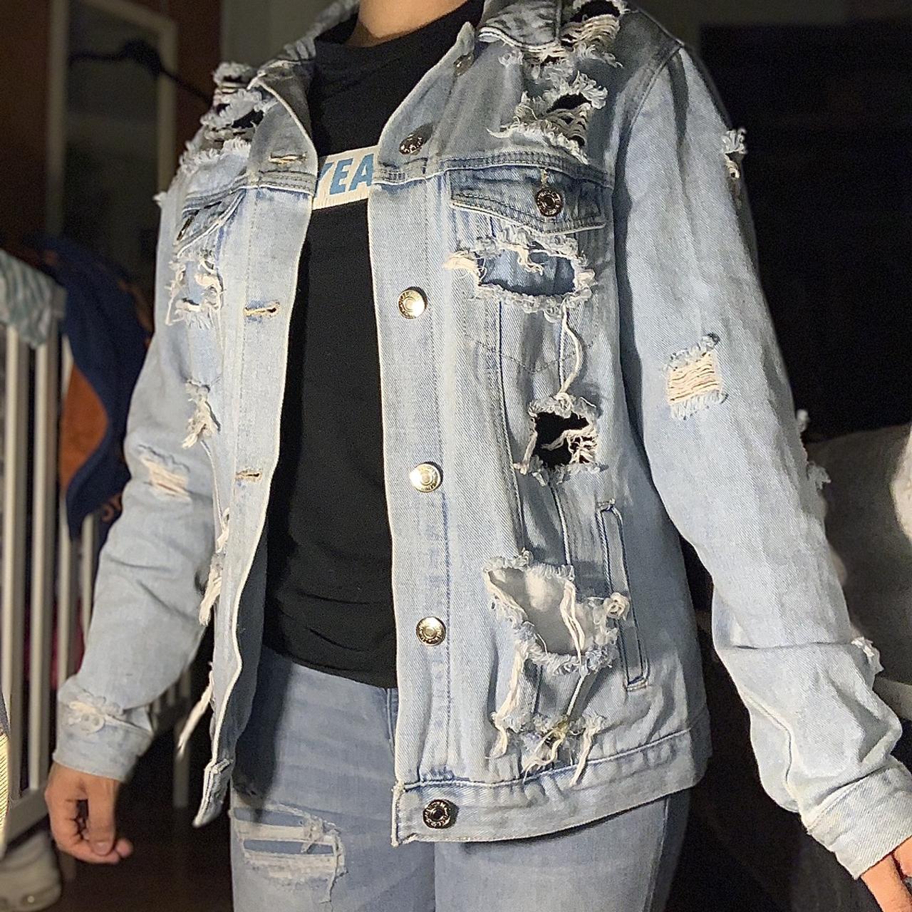 Ripped jean jacket Good condition No damage... - Depop