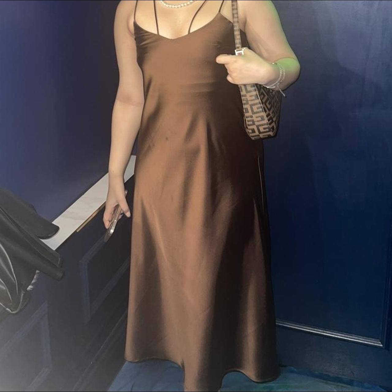 Zara slik brown maxi dress. Bought for £30 and worn... - Depop