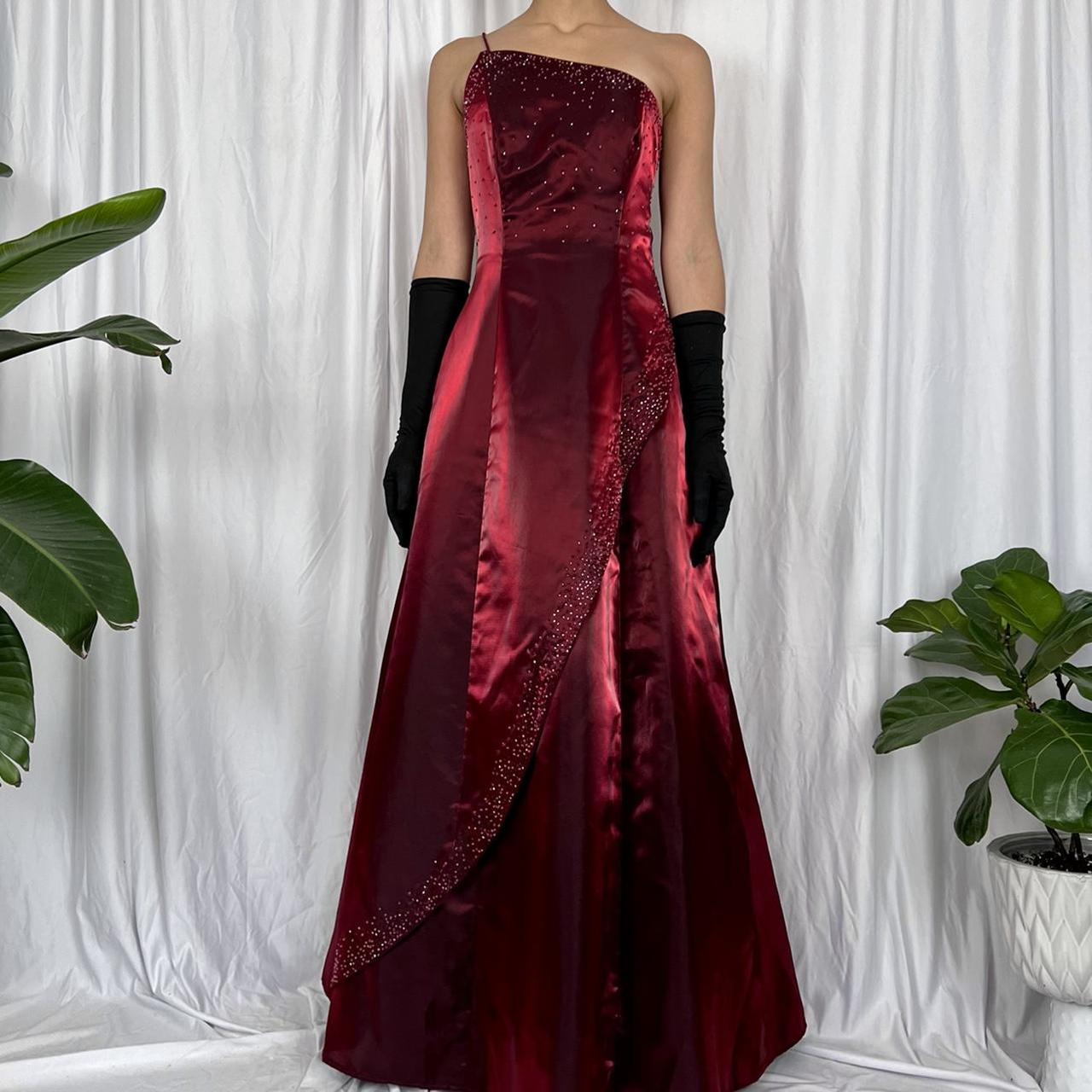 Y2K Burgundy Beaded Prom Dress Features ️... - Depop