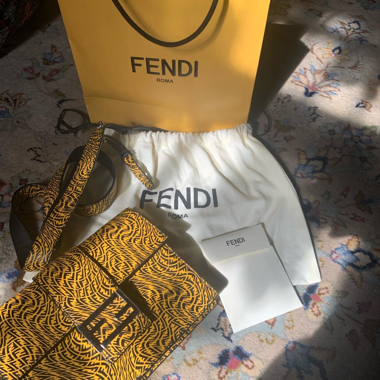 Fendi yellow black FF logo calf leather... - Depop