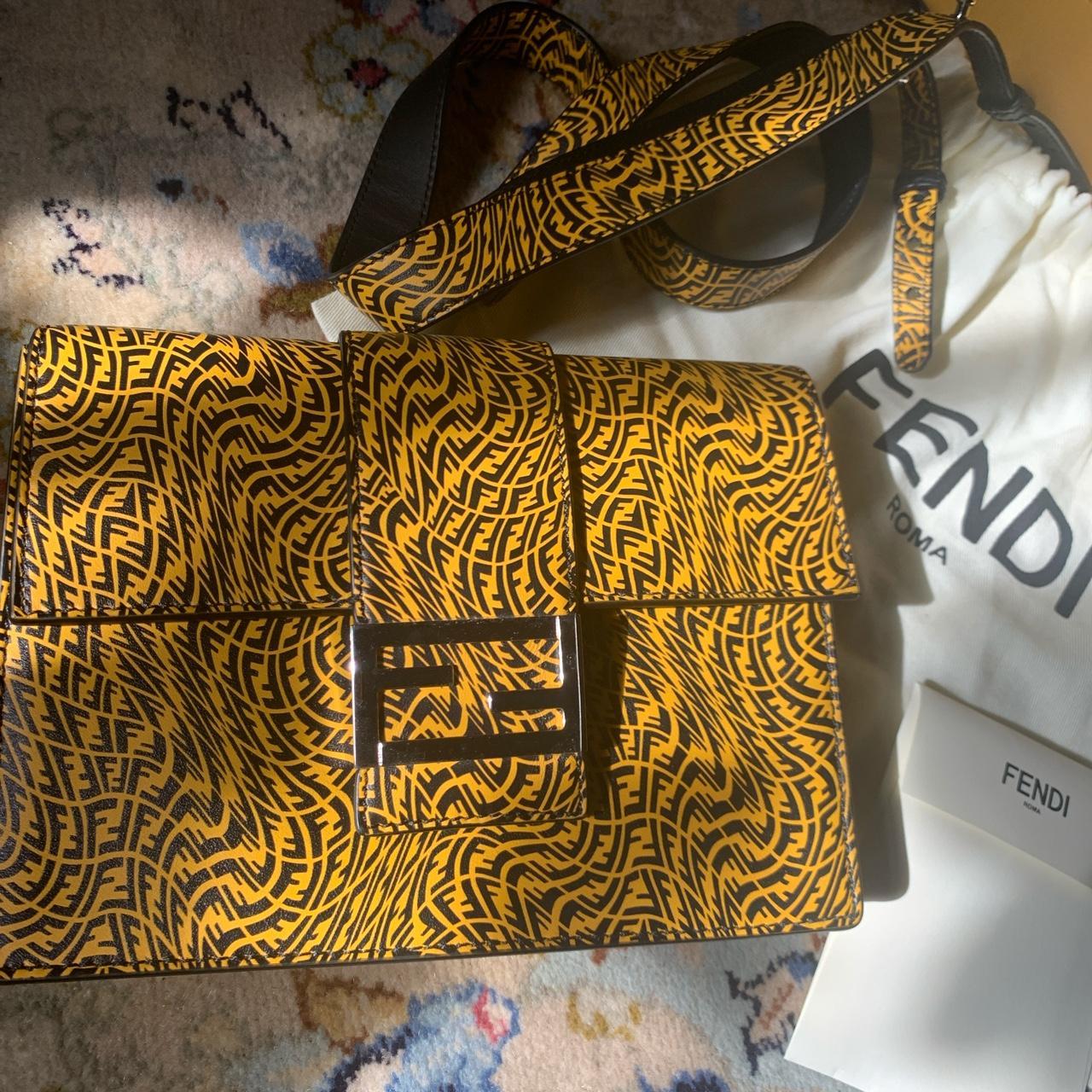 Fendi yellow black FF logo calf leather... - Depop