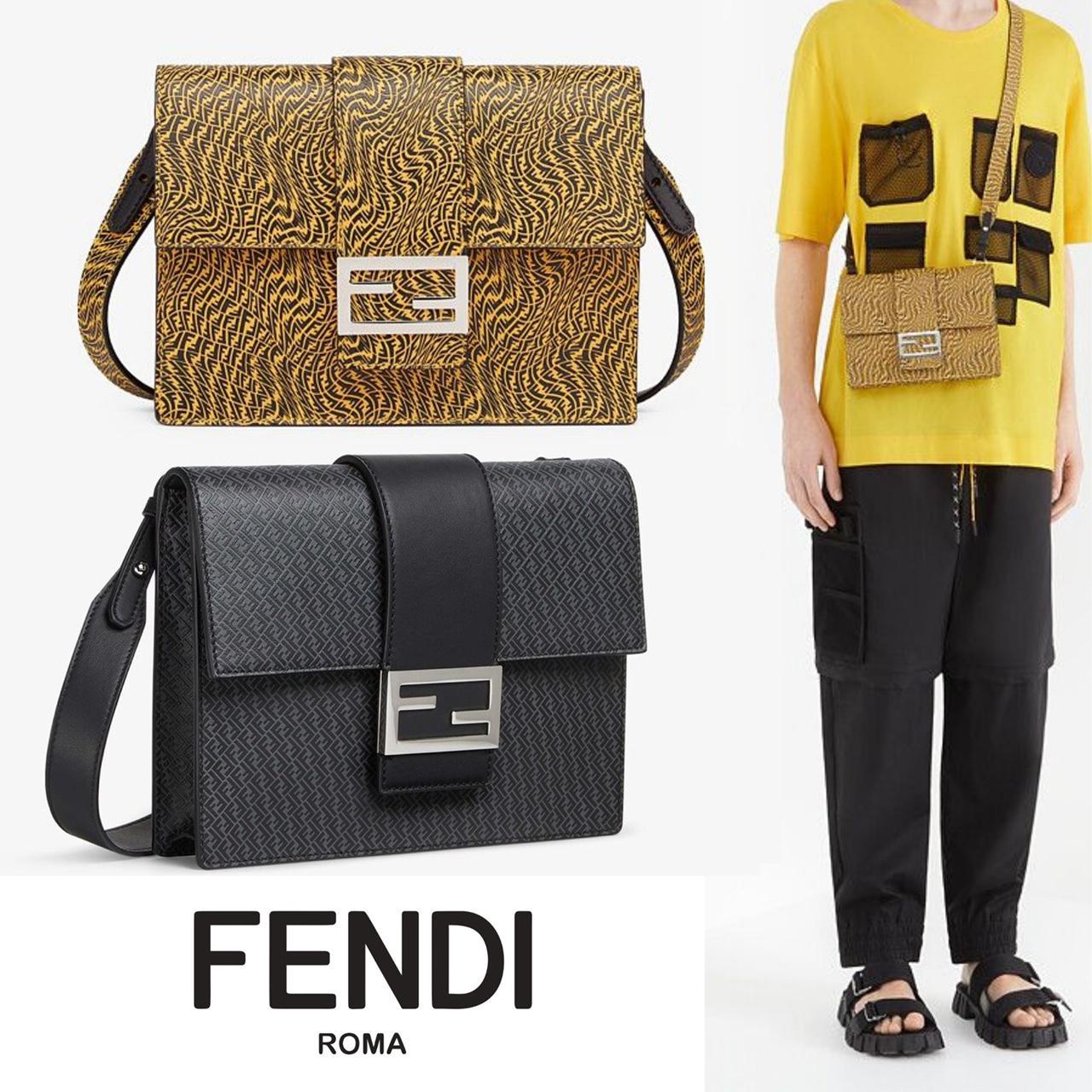 Fendi yellow black FF logo calf leather... - Depop