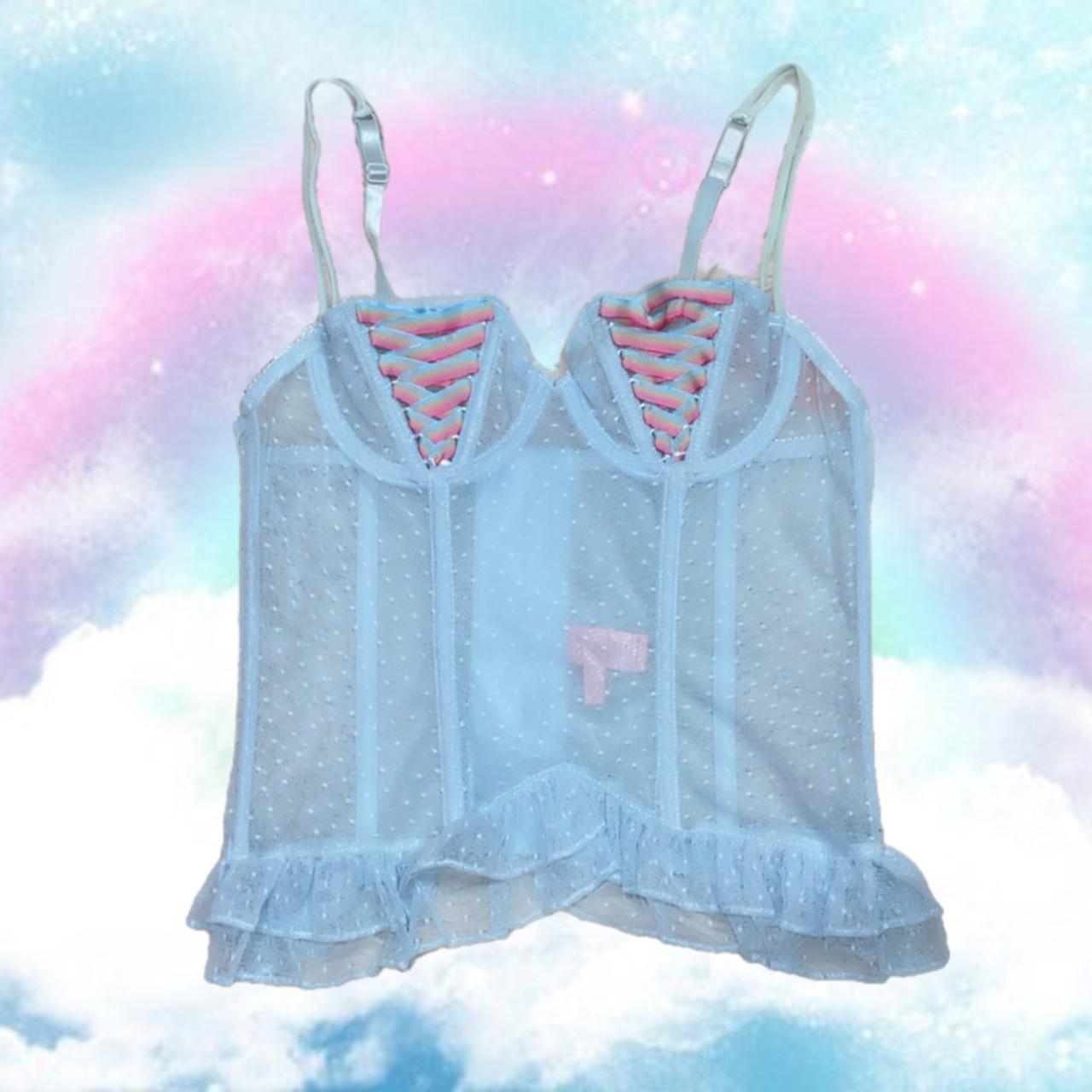 🌈 New Gorgeous Blue Pastel Rainbow Lace Up Bustier... - Depop