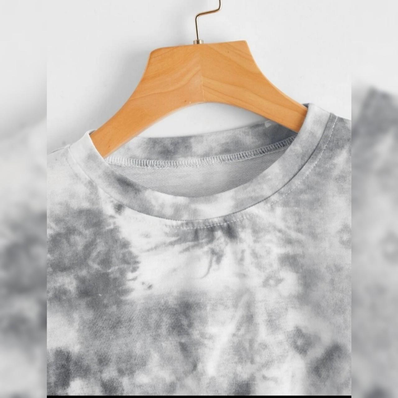 Gray & white tie dye drop shoulder long sleeve... - Depop