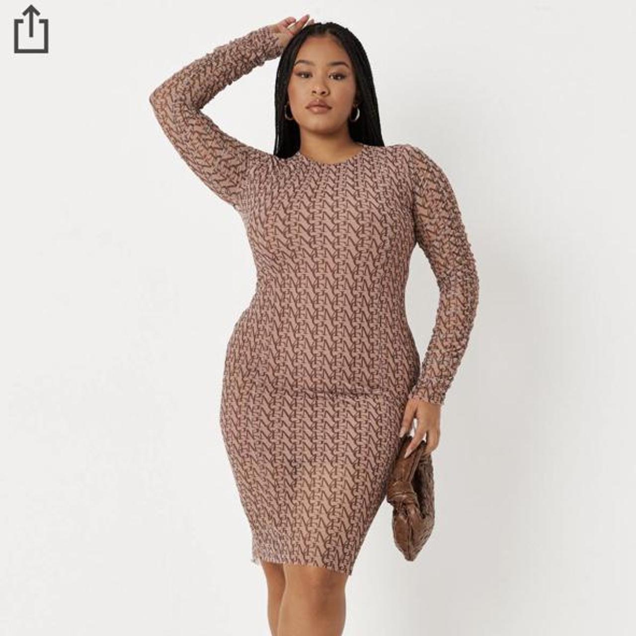 Missguided monogram print long sleeve dress Size 16... - Depop