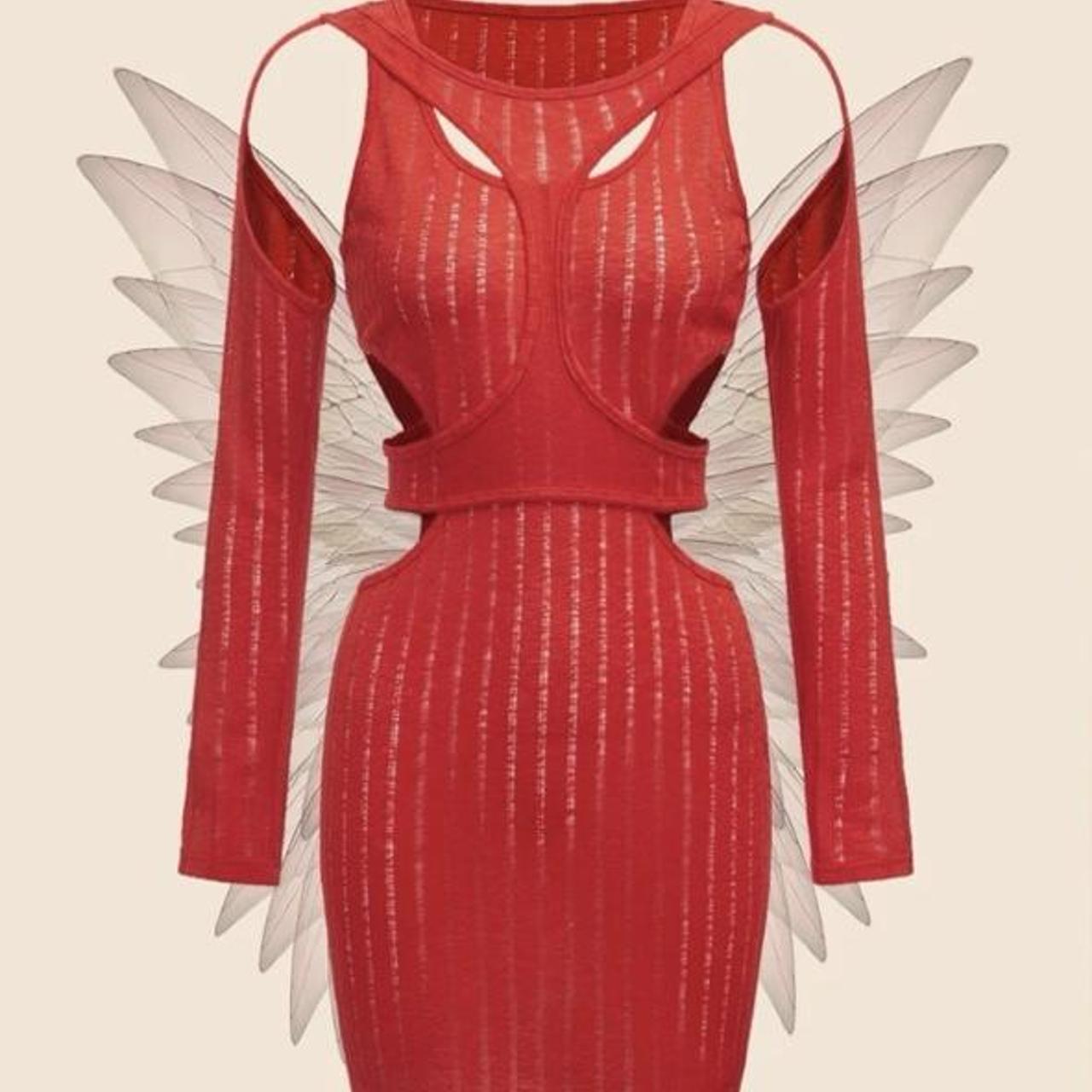 Red cut out thin knit dress ️‍🔥 Rave /festival... - Depop