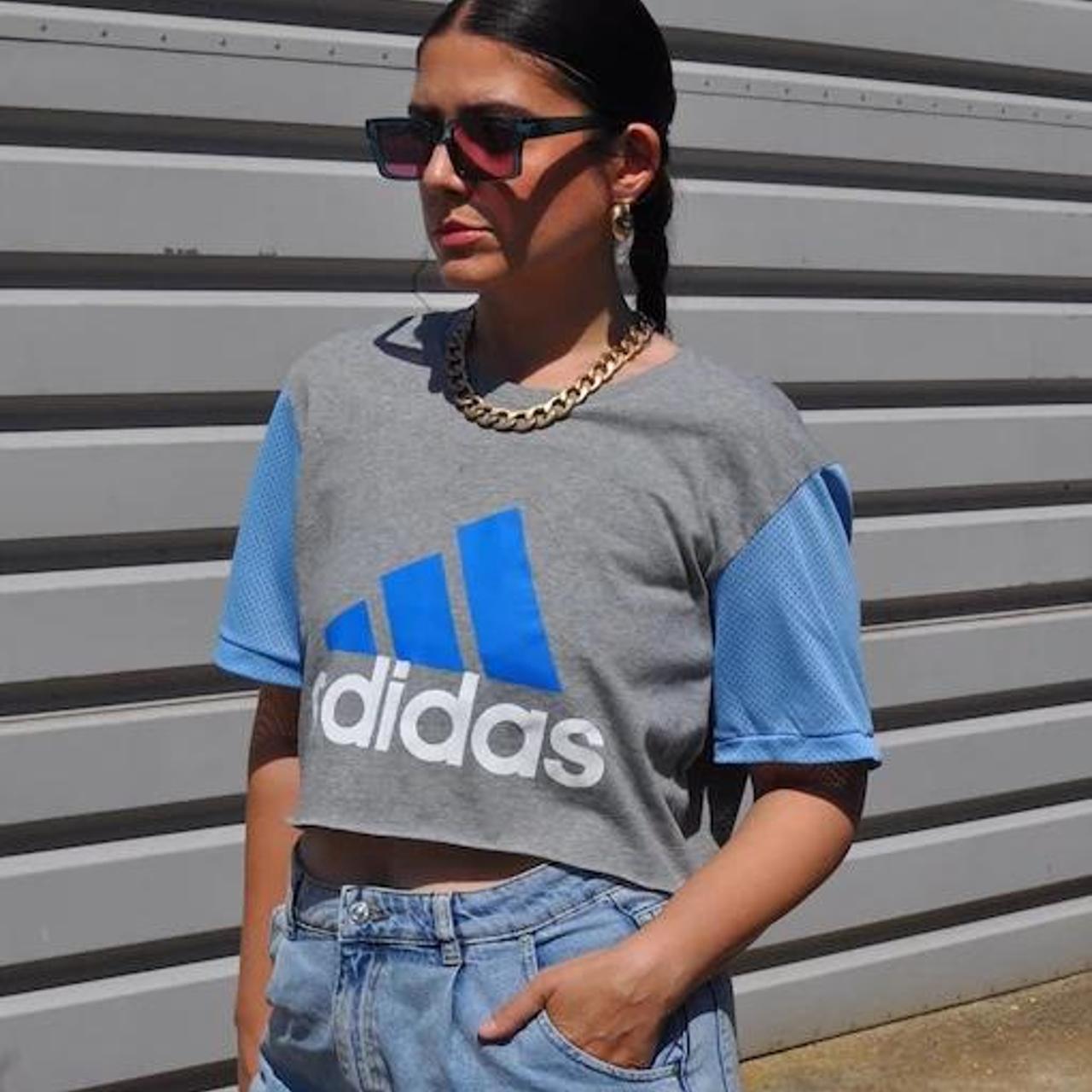 Y2K ADIDAS REWORKED AIRTEX SLEEVE CROP TEE. For the... - Depop