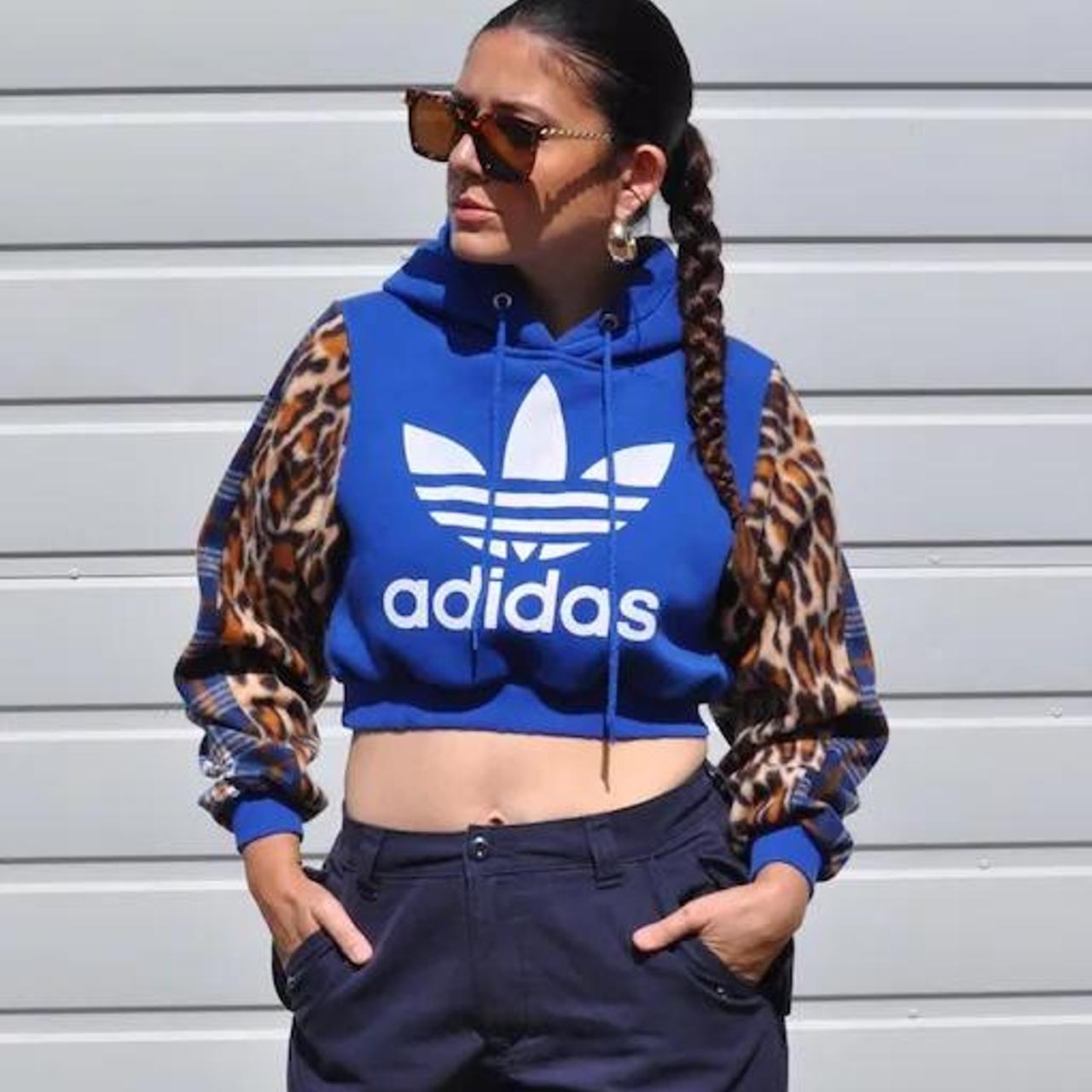 90'S VINTAGE ADIDAS REWORKED CHECK & LEOPARD FLEECE... - Depop