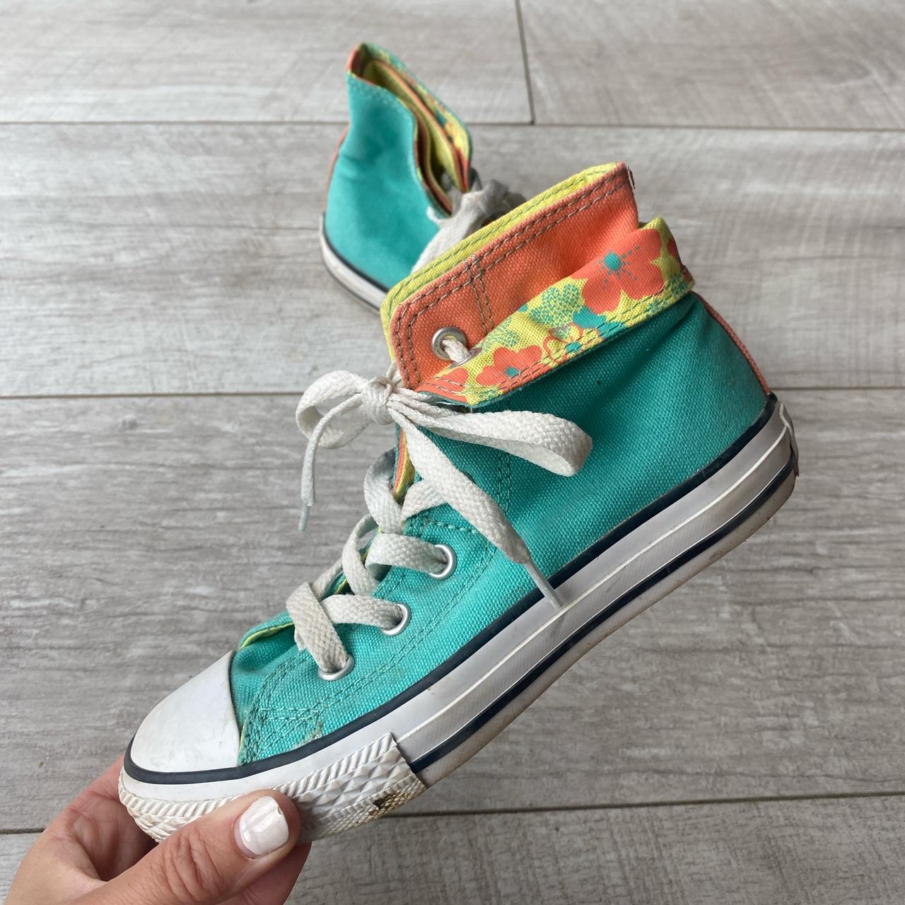 Kids high top converse Size 12 Worn, rubber marked... - Depop