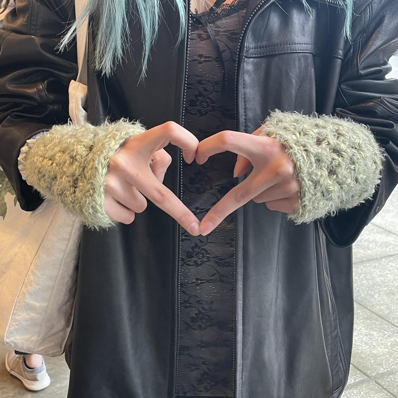 fuzzy green fishnet fingerless gloves 🧚 handmade by... - Depop